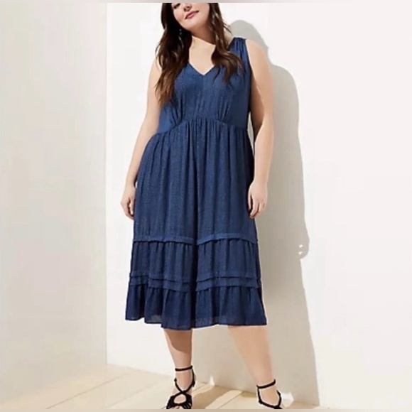 LOFT | Dresses | Loft Blue Tiered Midi Dress | Poshmark